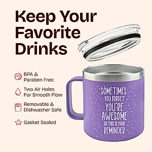 Inspirational Gifts for Women –Stainless Steel Coffee Purple Mug/Tumbler 14oz “Sometimes You Forget You’re Awesome” – Idea, Thank You, Motivational, Best Friend, Her, Female, Friendship, Birthday