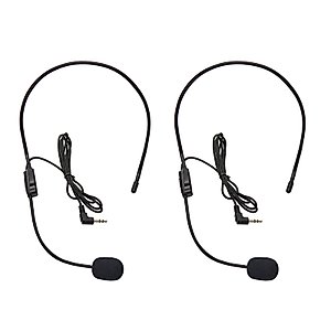XCRUI Set of 2 Headset Microphone, Flexible Wired Boom，3.5mm Connector Jack Black for Teachers, Speakers, Dancer, Presentations,Singer,Coaches, Seniors and More