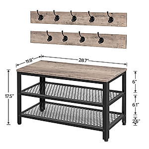 HOOBRO Hall Tree Entryway Storage Bench, Coat Rack Shoe Bench, Shoe Rack Organizer with Coat Hooks, 3-in-1 Design, Wooden Furniture with Metal Frame, Greige and Black BG17MT01