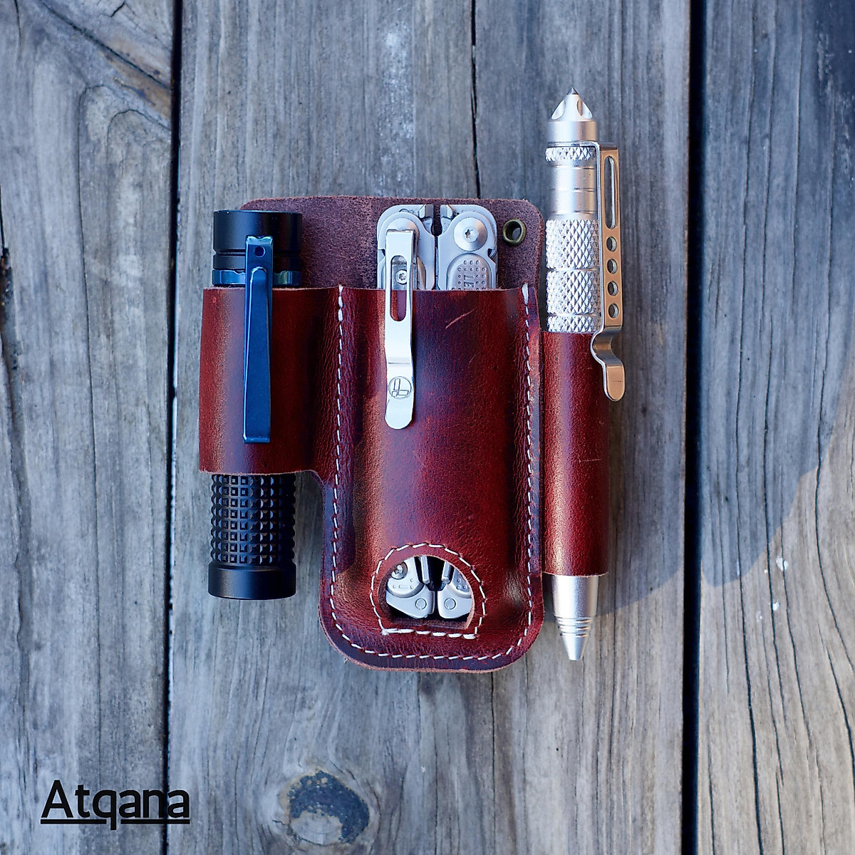 ATQANA EDC Pocket Organizer For Belt (Premium Leather) - Urban Tool Holster | Multitool Sheath | Tactical Belt Knife Pouch with Belt Clip (Extra Dark Brown) by ATQANA®