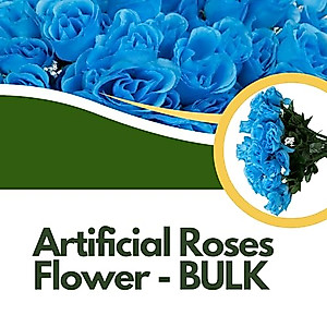 SN Decor Season’s Need Artificial Flowers 84Pcs Real Looking Turquoise Bulk Fake Roses with Baby’s Breath for DIY Wedding Bouquets Baby Shower Centerpieces Party Tables Home Decorations