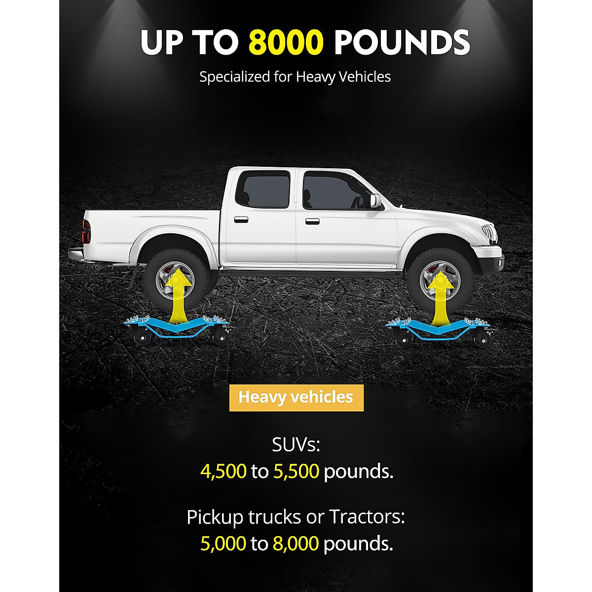 GARVEE Car Dolly Set of 4 with 8000 lbs Capacity, Manganese Steel Heavy Duty Car Mover Wheel Dollies with Antiskid Plate & 360 Degree Rotatable Wheel, 16"*13", Blue