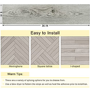 STICKEEP 6 x 36 in Wood Grain Peel and Stick Waterproof Vinyl Floor Tiles, 4 PCS, Light Grey, Residential Grade