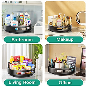 Lazy Susan Metal Revolving Spice Rack - 9 inch Kitchen Organizers and Storage for Counter Refrigerator Pantry Cabinet Cupboard Turntable, Black