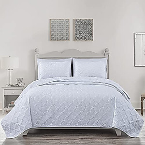 Chezmoi Collection Florenz 3-Piece King Size Quilt Set White - Soft Summer Lightweight Oversized King Bedspread 118 x 106, Medallion Pattern Coverlet for All Season