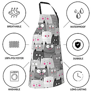Nameapo Cartoon Kitty Cat Home Aprons 2 Pockets 33"×28" for Men Women, Cute Animal Gray Waterproof Crafting Restaurant Baking/BBQ Apron