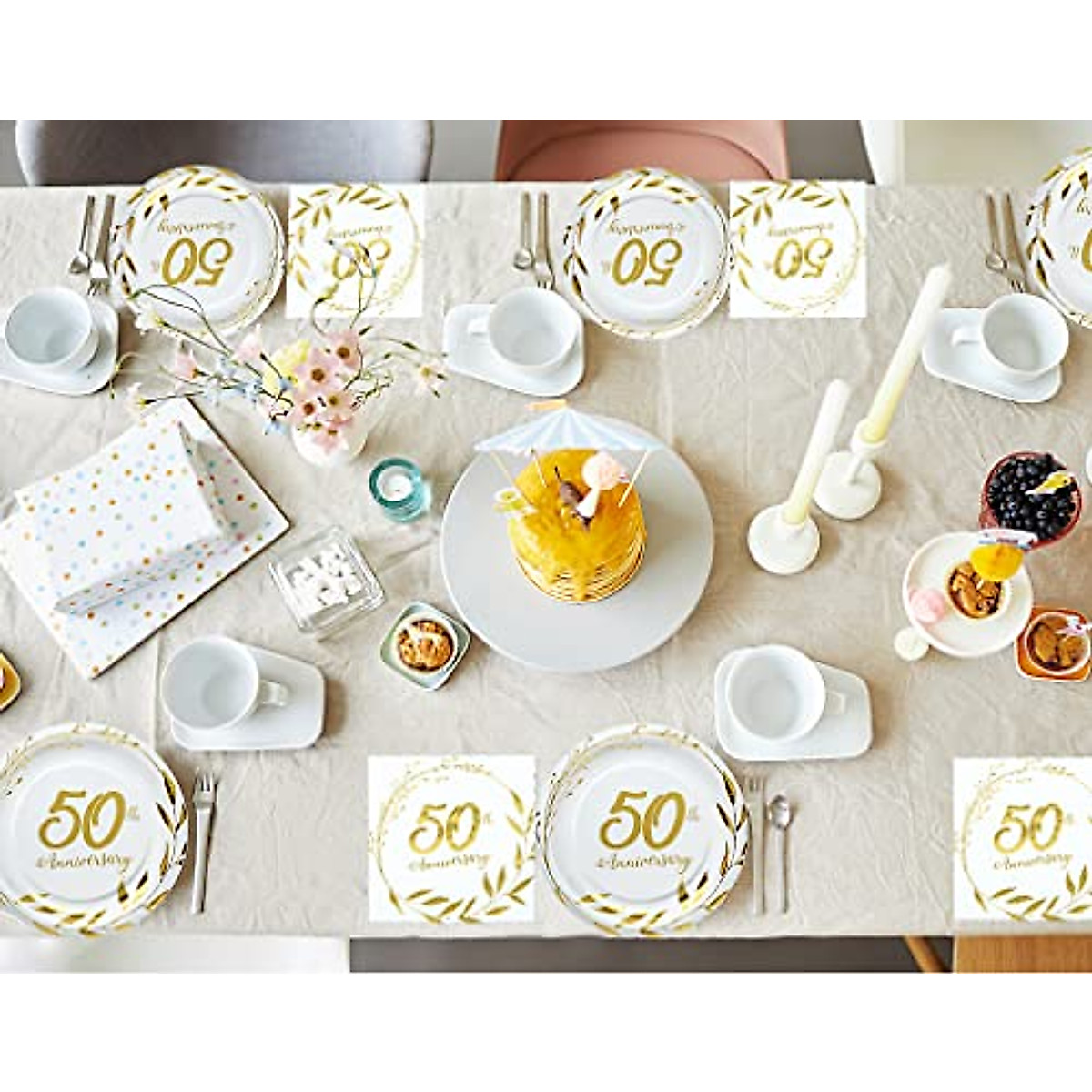 NAIWOXI 50th Anniversary Decorations Tableware - Golden 50th Anniversary Wedding Party Supplies Include Plates, Cups, Napkins, Fifty Years of Love 50th Wedding Anniversary Decorations | Serves 24