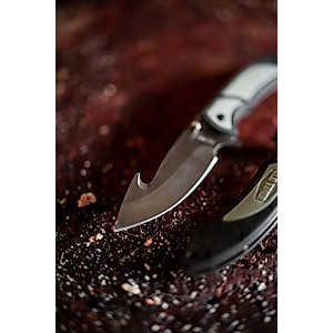 Old Timer Trail Boss 8in Gut Hook Folding Knife with High Carbon Stainless Steel, TPE Grip Handle, Finger Flip Assist, and Liner Lock for Hunting, Field Dressing, Skinning, Gutting, and Outdoors