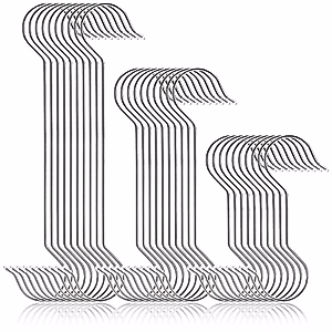 Frcctre 30 Pack Stainless Steel S Hooks Large S Shape Hanging Hooks, 8"/12"/16" Utility Heavy Duty Metal Long S Hooks for Garden Kitchen Bathroom Wardrobe, Indoor & Outdoor Use