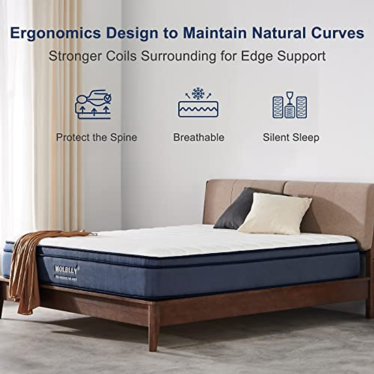 Molblly Queen Mattress, 10 Inch Hybrid Mattress in a Box, Gel Memory Foam Mattress,Individually Wrapped Pocket Coils Innerspring Mattress, Non-Fiberglass,Queen Size Mattress, 60x80x10 Inch,