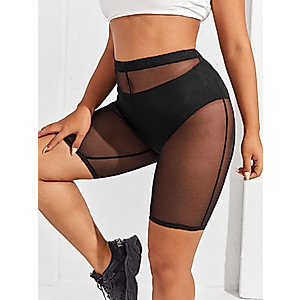 WDIRARA Women's Plus Size Elastic Waist Sheer Mesh Biker Shorts Short Leggings Black 1XL