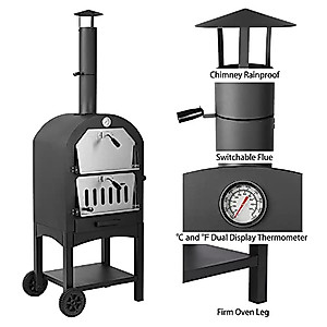 Xilingol Outdoor Pizza Oven, Wood Fired Pizza Oven for Outside, Large Pizza Ovens with 4 Steel Pizza Grills, 2 Removable Wheels, 12" Pizza Stone, Pizza Spatula, Waterproof Cover for Patio Backyard