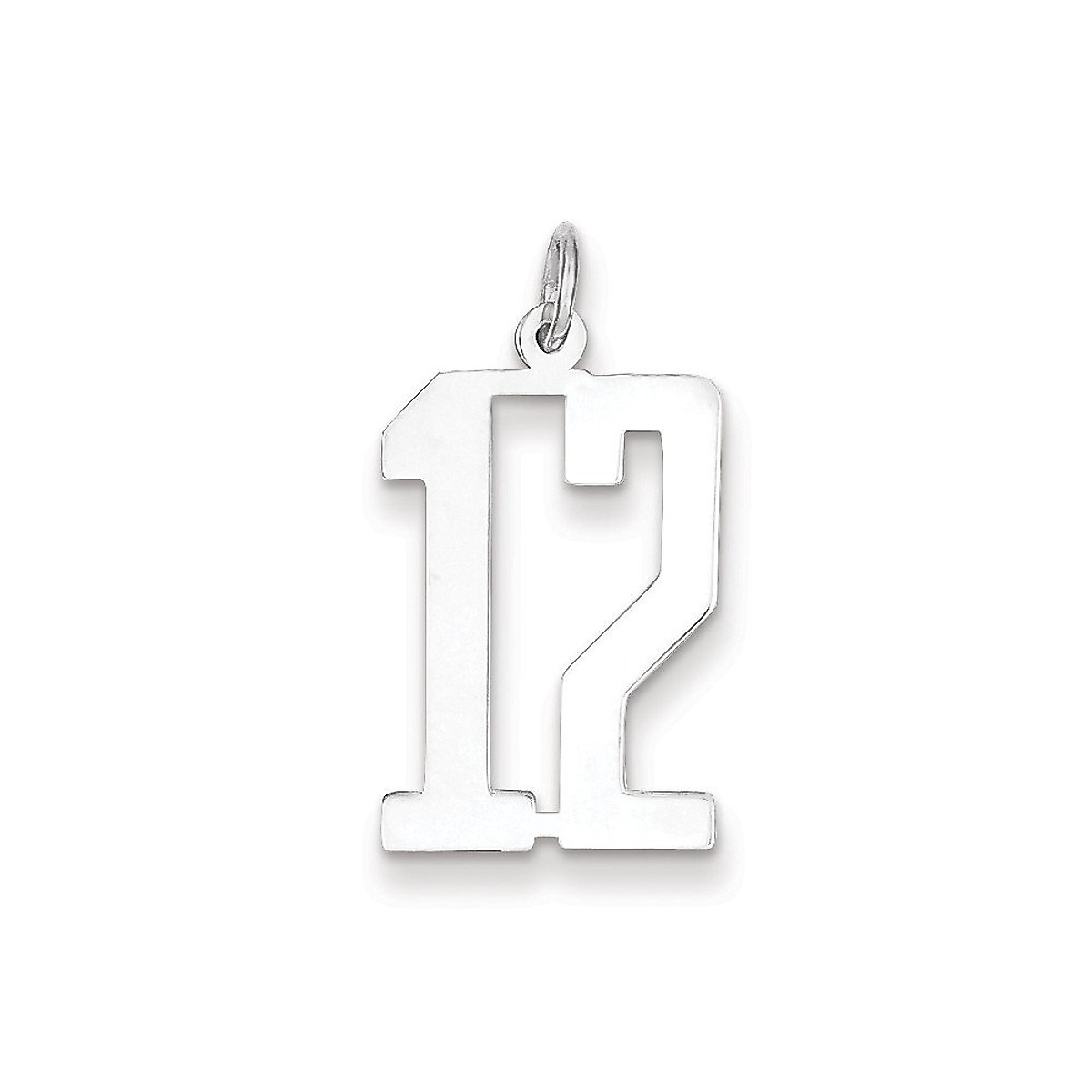 Solid 925 Sterling Silver Small Elongated Pol Number 12 Charm Pendant - 20mm x 8mm