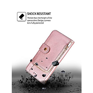Arseaiy Case for Oppo Find X2 Pro Flip Phone Case PU Leather Zipper Pocket Wallet Case Cover with Card Holder Kickstand Shell Pink