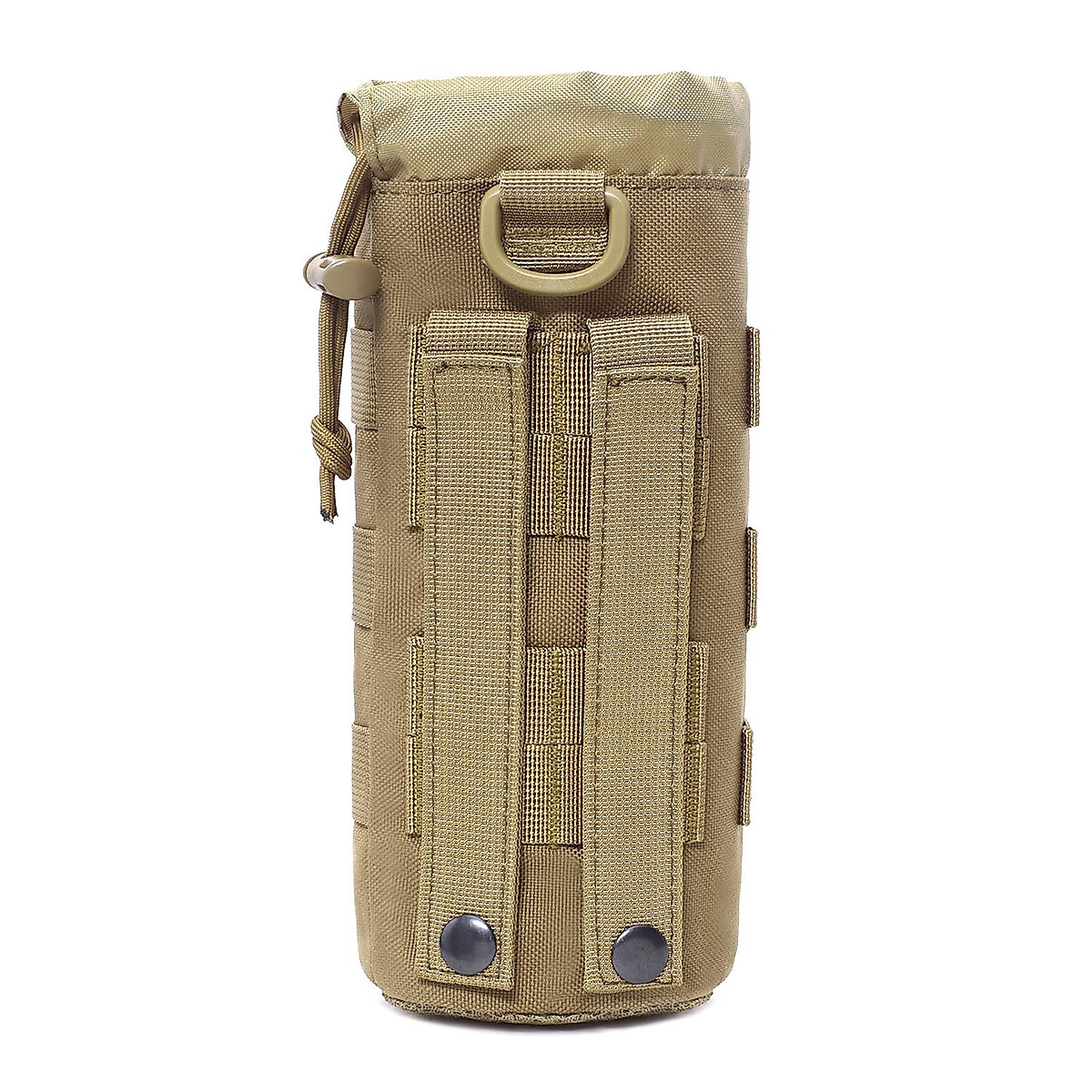 Tactical Molle Water Bottle Pouch Military Drawstring Open Top & Mesh Bottom Travel Water Bottle Holder Bag Tactical Hydration Carrier (Tan)