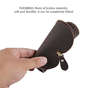 Genuine Leather Pencil Pouch Pen Holder Cosmetic Bag Lipstick Organizer Travel Makeup Case Full Grain Leather L7.9'' x W2'' (Brown)