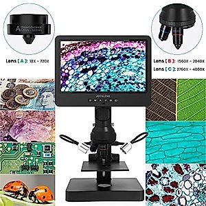 JOYALENS JL249PS 3 Lenses 10 Inch HDMI LCD Digital Microscope, UHD 4000× 24MP Biological Microscope with Prepared Slides, Coin Microscope for Full-Size Coins Error Coins, PC/TV Compatible, 32G Card