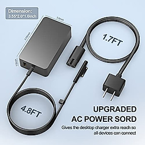 65W Surface Pro Laptop Charger for Microsoft Surface Pro 9, 8, 7+, 7, 6, 5, 4, 3, X, Surface Laptop 5 Studio 4 Go 3 2, Surface Go 3 2 1, Surface Book and Travel Case