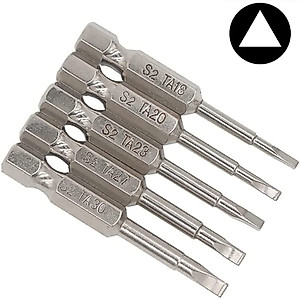 Fixinus 5 Pieces Magnetic Triangle Screwdriver Bits Set, 1/4 Inch Hex 1.8/2.0/2.3/2.7/3.0 Triangle Screwdriver Bits S2 Steel Triangle Drill, 50 mm Length
