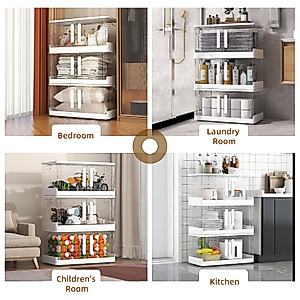 Storage Bins with Lids, 11 Gal Collapsible Storage Bins With Lids - Plastic Storage Bins with Lids, Large Closet Organizers and Storage, Double Door Stackable Storage Bins for Clothes (4 Pack)