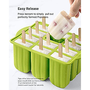 Popsicles Molds, 12 Cavities Silicone Popsicle Molds for Kids Adults Food Grade Popsicle Maker Molds BPA-Free Ice Pop Mold Homemade Ice Pop Maker with Popsicle Sticks, Popsicle Bags, Cleaning Brush