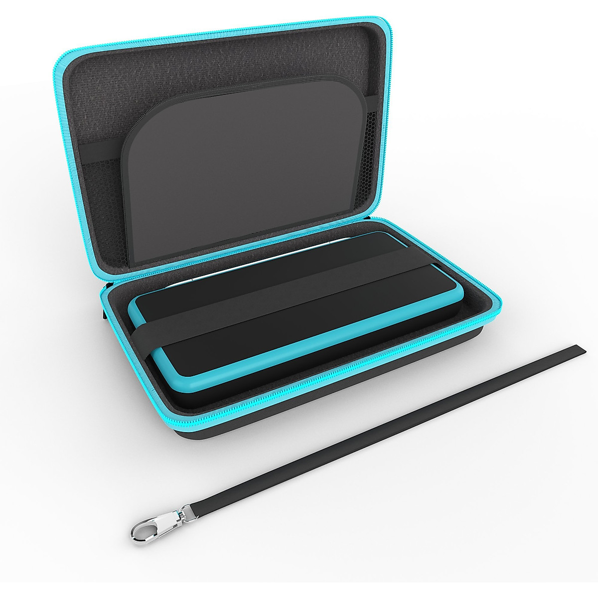 amCase Hard Carrying Case Compatible with Nintendo 2DS XL with 8 Game Cartridge Holders with Zipper Protective Travel Case (Black)