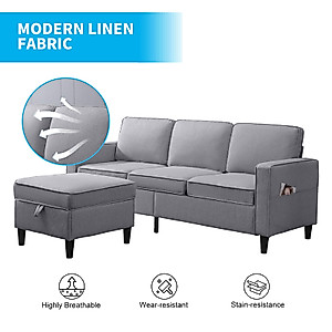 ADOWORE 90inch l Shape Couch for Living Room,3-Seater L Shape Sectional Couch L Shape for Small Space,Small Convertible Sectional Sofa w Ottoman for Apartment