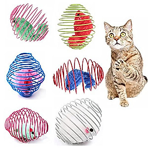 ISMARTEN 6 Pcs Cat Spring Balls Stretchable Cat Springs Toys Interactive Cat Toys Rolling Cat Balls Colorful Playful Coils Spring Toy Caged Rats for Kitten Cat Pet Supplies Indoor Play (Ramdom Color)