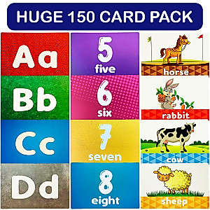 My First Baby Flash Cards for Toddlers 1-2 Years - 150 Big Toddler Flash Cards - 300 Sides - Educational Toys Gift for 1+ Year Old Boy Girl - Alphabet Number First Words Animal Color Shape Body Parts