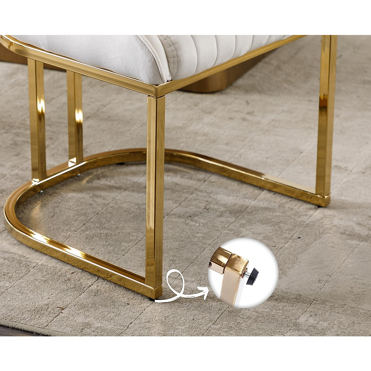 EALSON Velvet Upholstered Dining Chairs Set of 2 Modern Accent Dining Room Chairs with Gold Metal Base Comfy Padded Kitchen Chairs Armless Side Chairs for Kitchen Dining Room, Cream