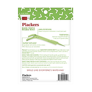 Plackers Back Teeth Micro Mint Dental Flossers, Delicious Mint Flavor, Provides Easy Access for Back Teeth, Built-in Protected Pick, Easy Storage, 75 Count (Pack of 1)