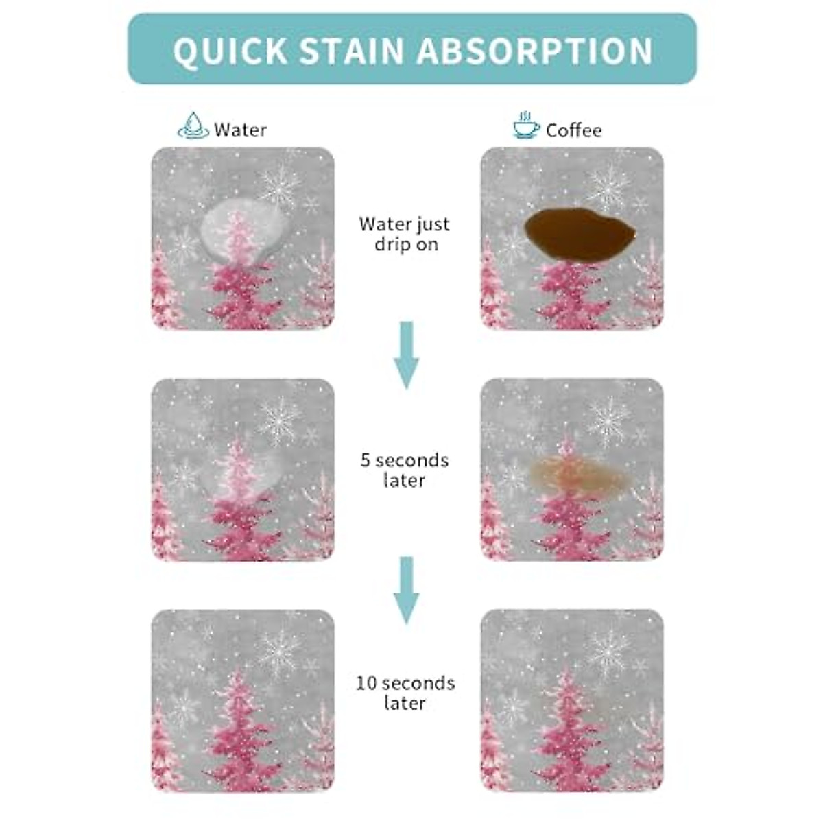 LaBLUUX Coffee Mat for Counter, Pink Christmas Xmas Tree Snowflake Grey Absorbent Hide Stain Coffee Bar Mat, Non-Slip Coffee Bar Accessories Kitchen Drying Mat Fit Under Coffee Maker Espresso Machine