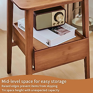 JIKUGO End Tables Bedroom,Bamboo Modern Nightstand with Drawers,Side Table End Table Bedside Table,Bedside Table with Open Storage for Bedroom