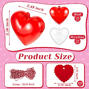 200 Pieces Valentines Day Heart Shaped Plastic Container with Heart Valentines Card for Filling Treats Valentine's Day Classroom Wedding Exchange Party Favor Gift Box Containers