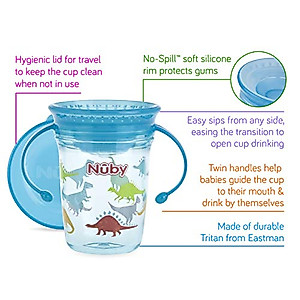 Nuby Tritan No Spill 2 Handle 360 Degree Printed Wonder Cup, Prints May Vary, 1pk