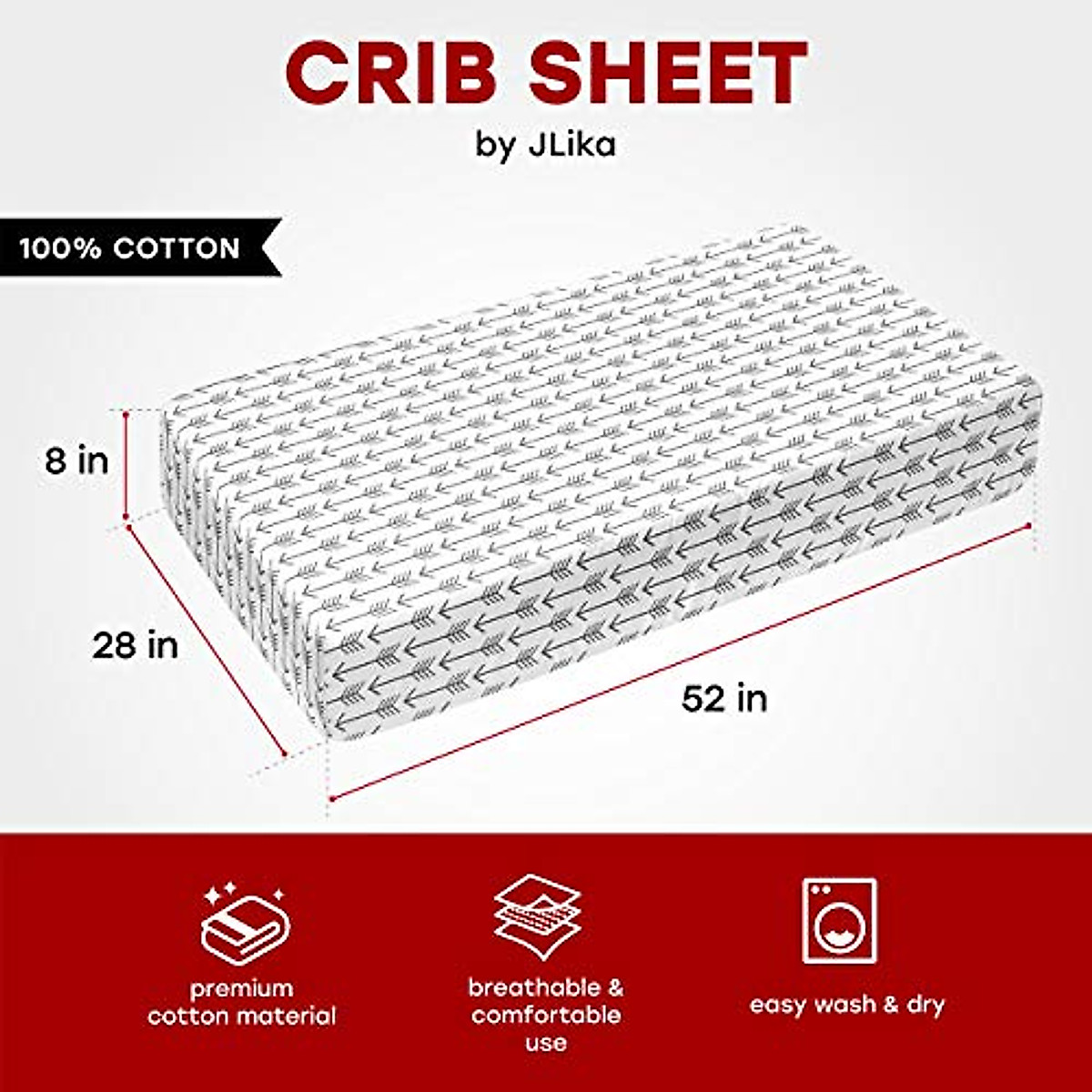 Crib Sheets for boy Girl - 100% Cotton Fitted Crib Sheet Set - Perfect for Baby Boys, Fits Standard Toddler Mattress (Gray Arrows)