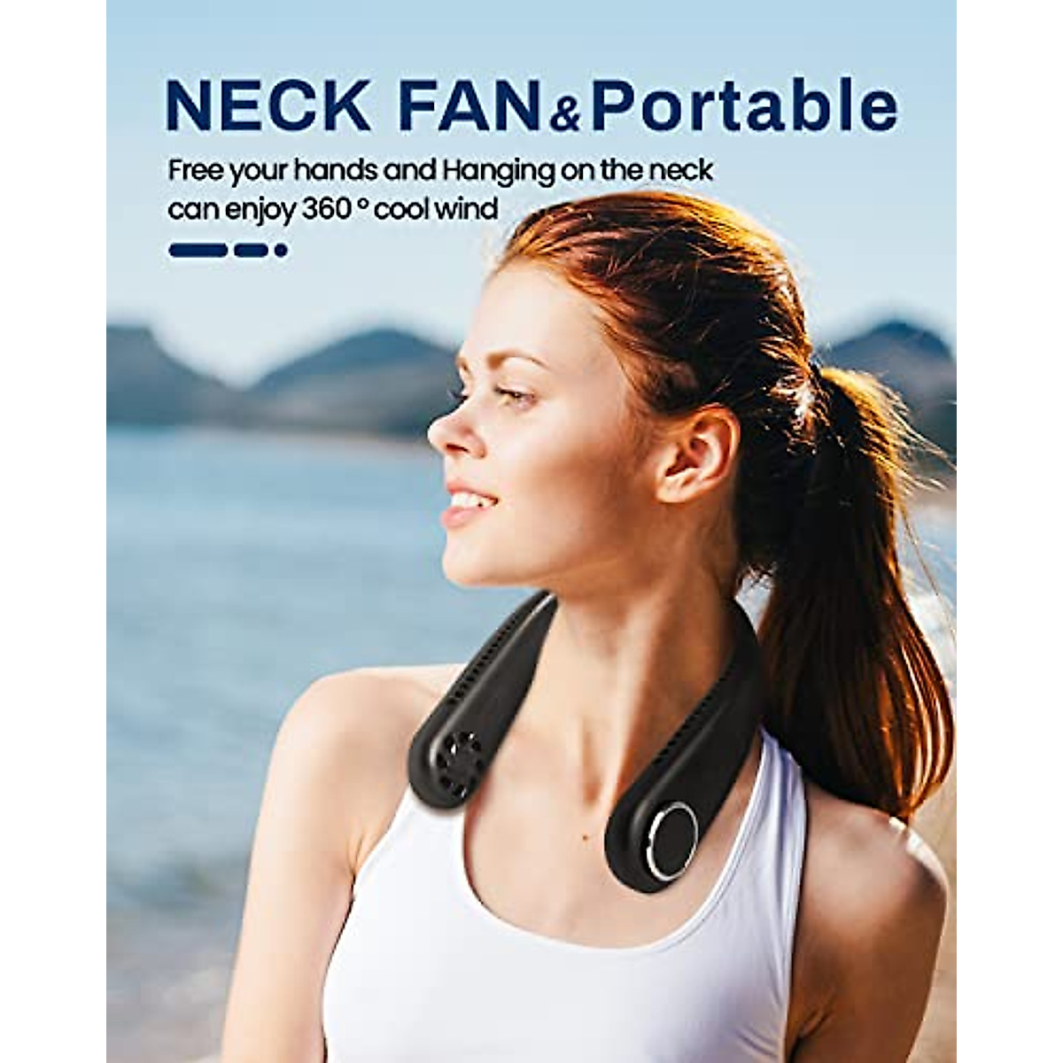 Hoizoxee 4000mAh Portable Fan, Wearable Bladeless Neck Fan, Battery Powered Personal Fan，Suitable for Indoor and Outdoor Sports,Home,Office,Travel