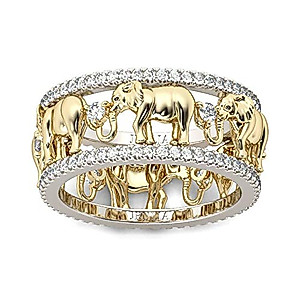 Jeulia 1.5 Carat Elephant Wedding Band Ring for Women Men 18K Gold Plated Engagement Ring Set Two Tone Round Cut Cubic Zirconia Rings Anniversary Promise Romantic Gift (6)