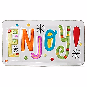 DEMDACO Enjoy Patterned Multicolored Dots 15 x 8 Vibrant Glass Rectangular Platter