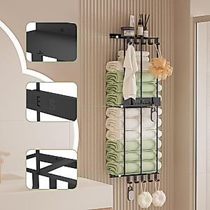 HGFITNIT Towel Racks 1PCS,Towel Racks for Bathroom,35 inch Towel Rack Wall Mounted with Metal Shelf and 10 Hooks Can Holds 6 Large Towels,for Modern Small Space Bathroom Towel Storage (Black)