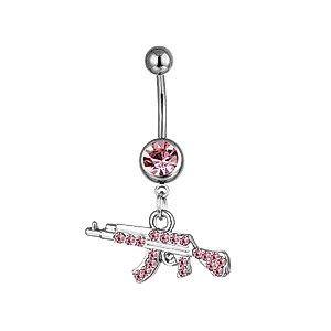 FUTIMELY Personalized Rifle Gun Belly Button Ring AK47 Assault Rifle Pendant Belly Button Nail Human Body Piercing Jewelry for Women and Men (Pink)