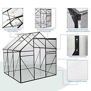 LUSPAZ 6x6ft Black Polycarbonate Greenhouse with Raised Base and Anchor Heavy Duty Aluminum Walk-in Greenhouse for Outdoor Backyard All Season Gardening Solution
