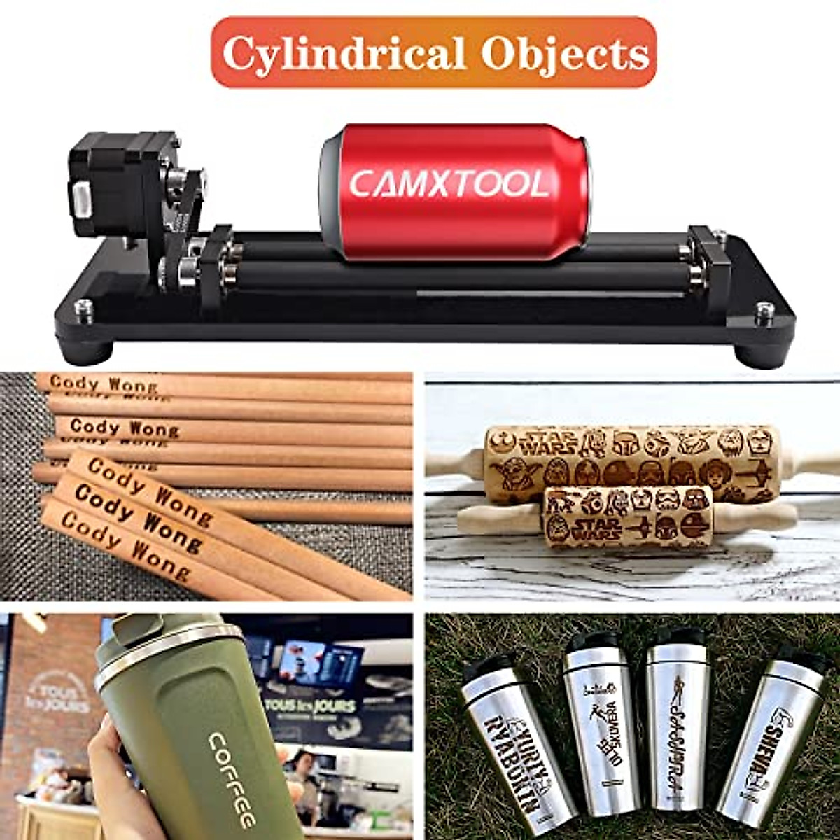 Laser Rotary Roller, Laser Engraver Y-axis Rotary Roller Engraving Module for Cylindrical Objects , Compatible with Most Kinds of CNC Laser Cutter and Engraver Machine, 3D Printer Accessories