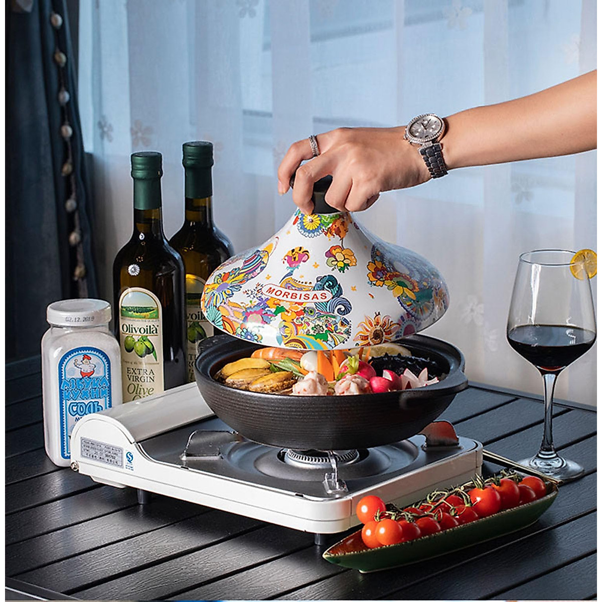 GFHVDC tagine pot moroccan for cooking Tagine Pot Enameled Cast Iron Casserole Non Stick Saucepan Exotic Stew Pot with Lid Oven Safe Dish w Large Capacity, Cone Shaped Lid, Cookware Gift,2.2l