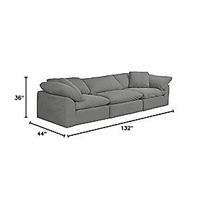 Sunset Trading Cloud Puff 3 Piece Performance Gray Grey 1` Slipcovered Modular Sectional Sofa, 132" Deep-Seating Down-Filled Couch