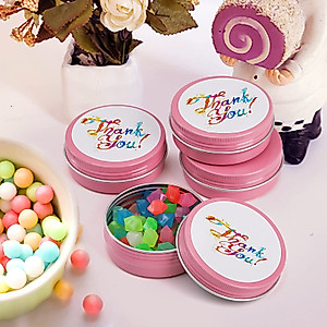 Foraineam 48 Pack 2 oz Screw Top Round Tin Cans with White Labels, Pink Aluminum Cosmetic Sample Containers, Metal Empty Tins Travel Storage Tin Jars for Lip Balm, Salve, Spice, Candy or Crafts