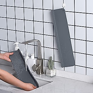 Kitchen Sink Splash Guard, Silicone Island Sink Backsplash Guard, Premium Water Splash Guard for Sink, Kitchen Sink Accessories, Grey