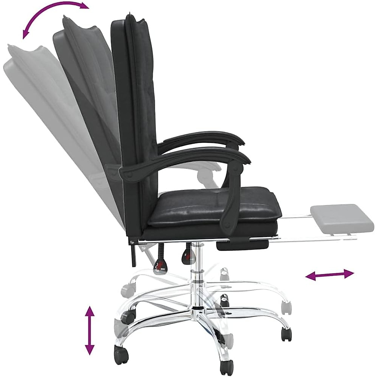 Reclining Office Chair,with Rolling Wheels with Adjustable seat Height Suitable for Office, Home, Study Space, Conference Room or Play Facility Black Faux Leather