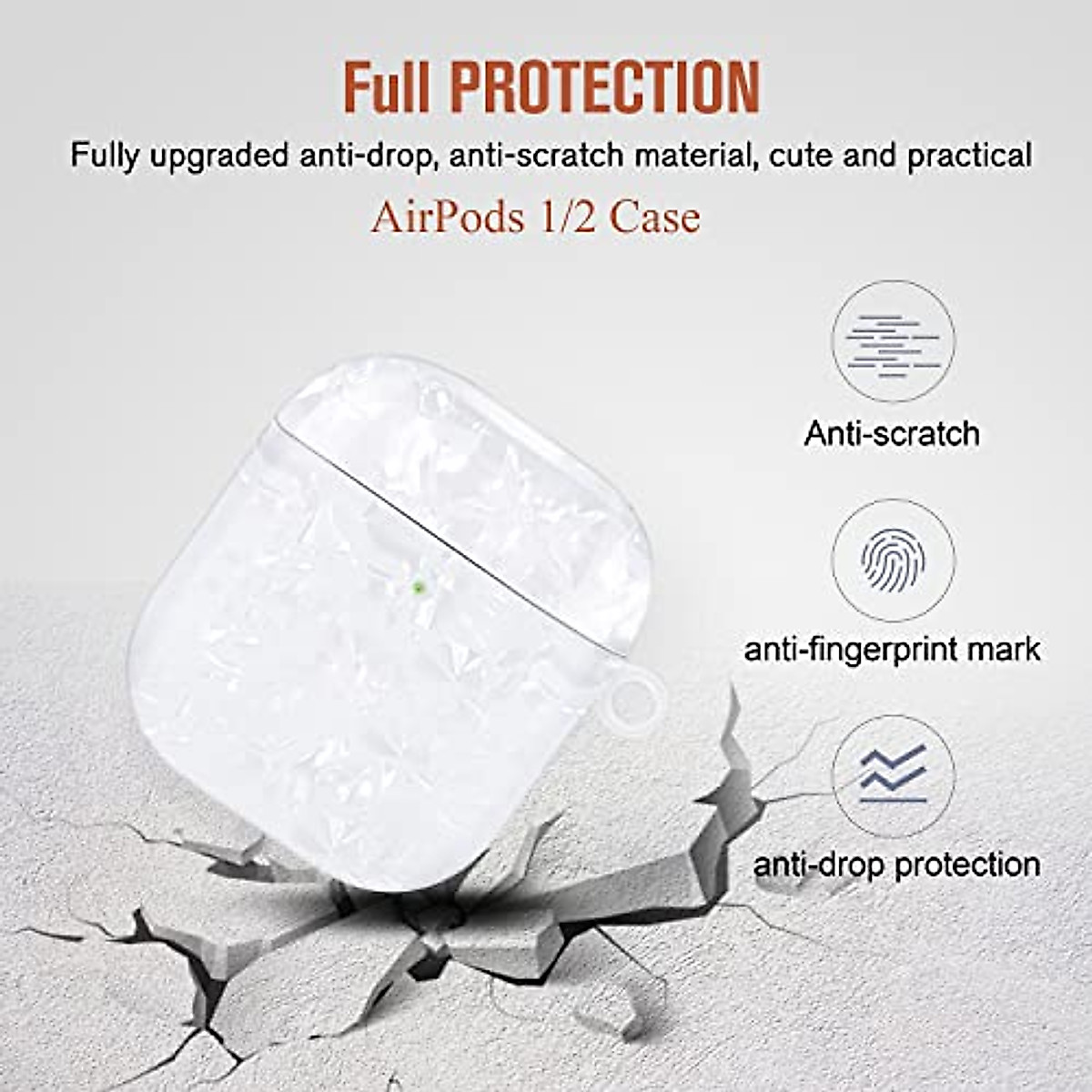 AirPods Case Cute Cover Skin with Giltter Shell Pearl Wrist Keychain,AirPod Case Cute 1st Generation Case Full Protective TPU Cover Airpods 1&2 Case for Girls and Women (AirPods 1&2 Case)