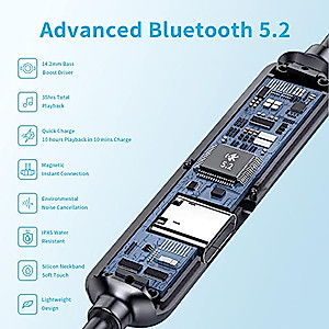 blueear Neckband Bluetooth Headphones, Sports Magnetic Neckband Wireless Headsets,with 35hrs Long-Lasting Battery,10mins Fast Charge,Bluetooth 5.2, Waterproof